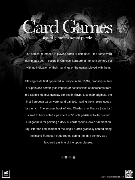 Card Games Crossword Puzzle For E-Ink Tablets